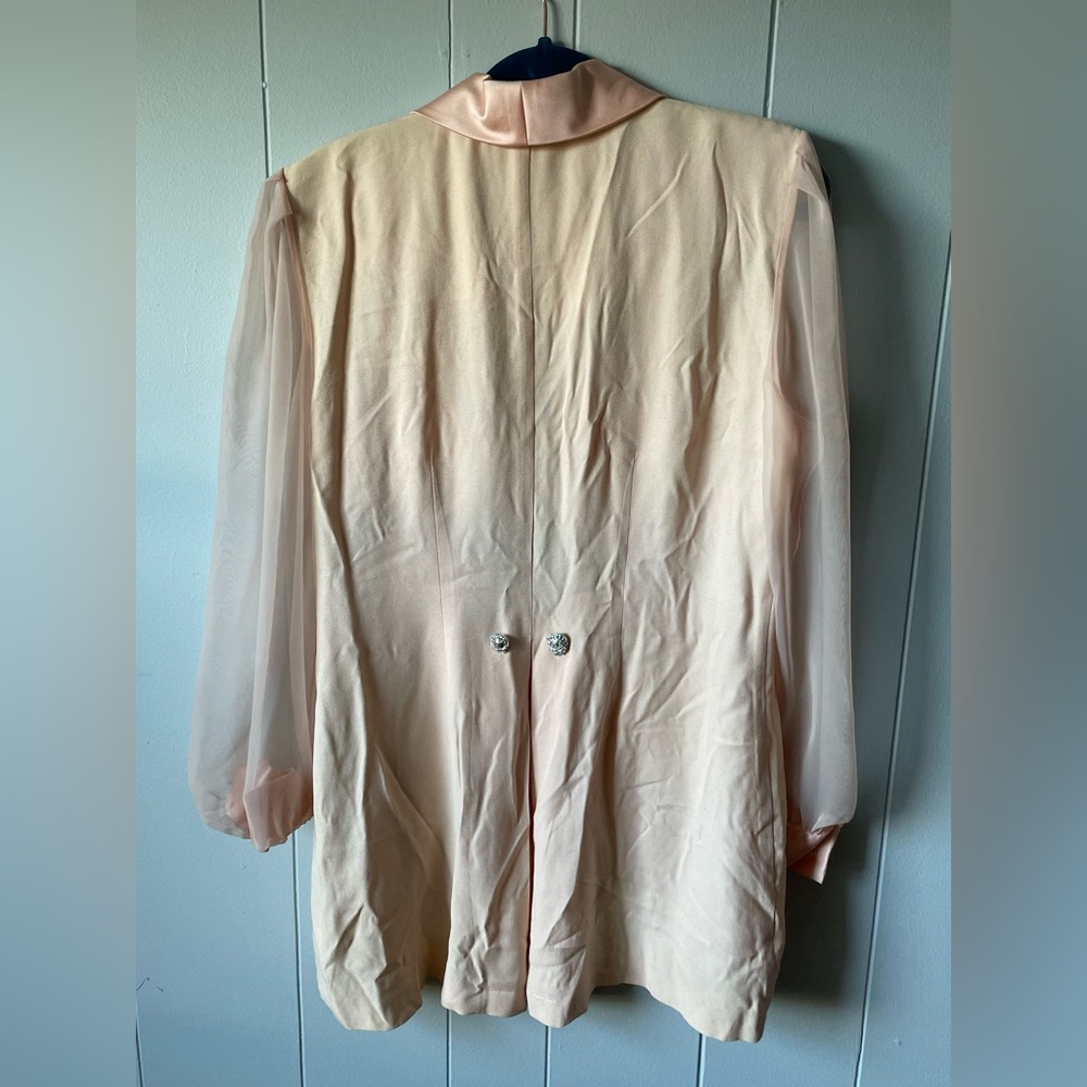 80's Blush Pink Sheer Sleeve Smoking Tuxedo Jacket - Gem